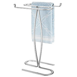 mDesign Decorative Modern Metal Fingertip, Hand Towel Holder Stand - for Bathroom Vanity Countertops to Display and Store Small Guest Towels - 2-Sided, 14" High, 2 Pack - Chrome