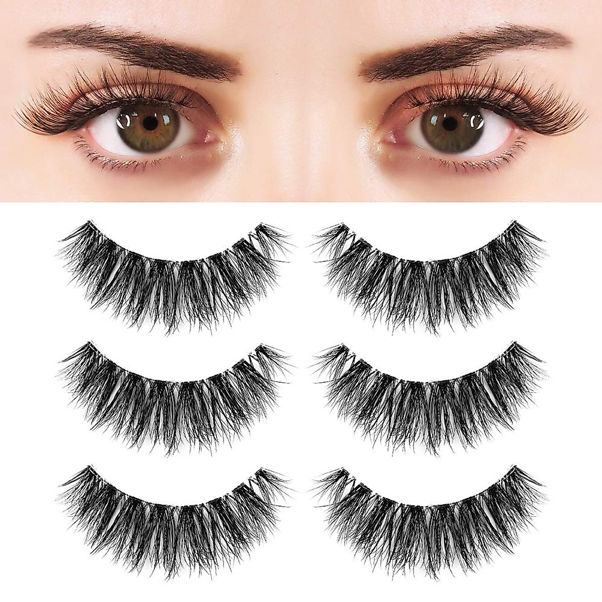 Eyelashes Natural Look False Lashes - Bepholan Fake Eyelashes 5D Super Fluffy False Eyelashes Clear Band Wispy Lashes 3-Pack Faux Mink Lashes,XMZ91