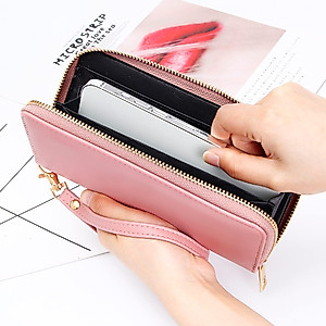 KUKOO Women’s Zip Around Wallet Phone Clutch Purse Card Holder Organizer Wristlet PINK
