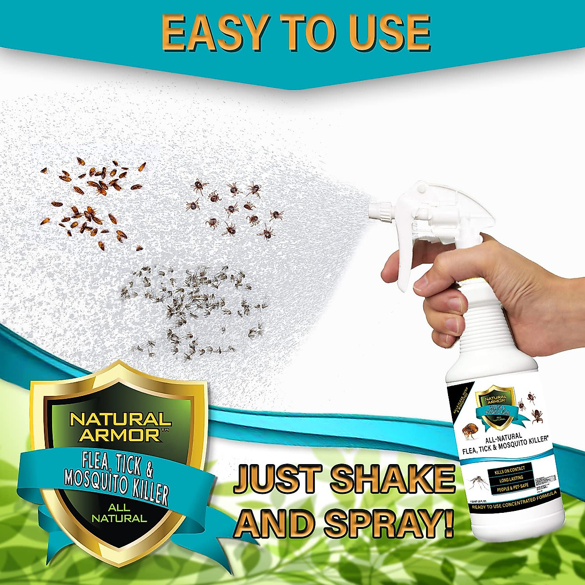 All-Natural Flea, Tick & Mosquito Killer - Powerful Non-Toxic Formulation Safe for Children, Pets & Environment for Indoor & Outdoor Use. 128 Oz Gallon, Ready to Use with Heavy-Duty Trigger Sprayer