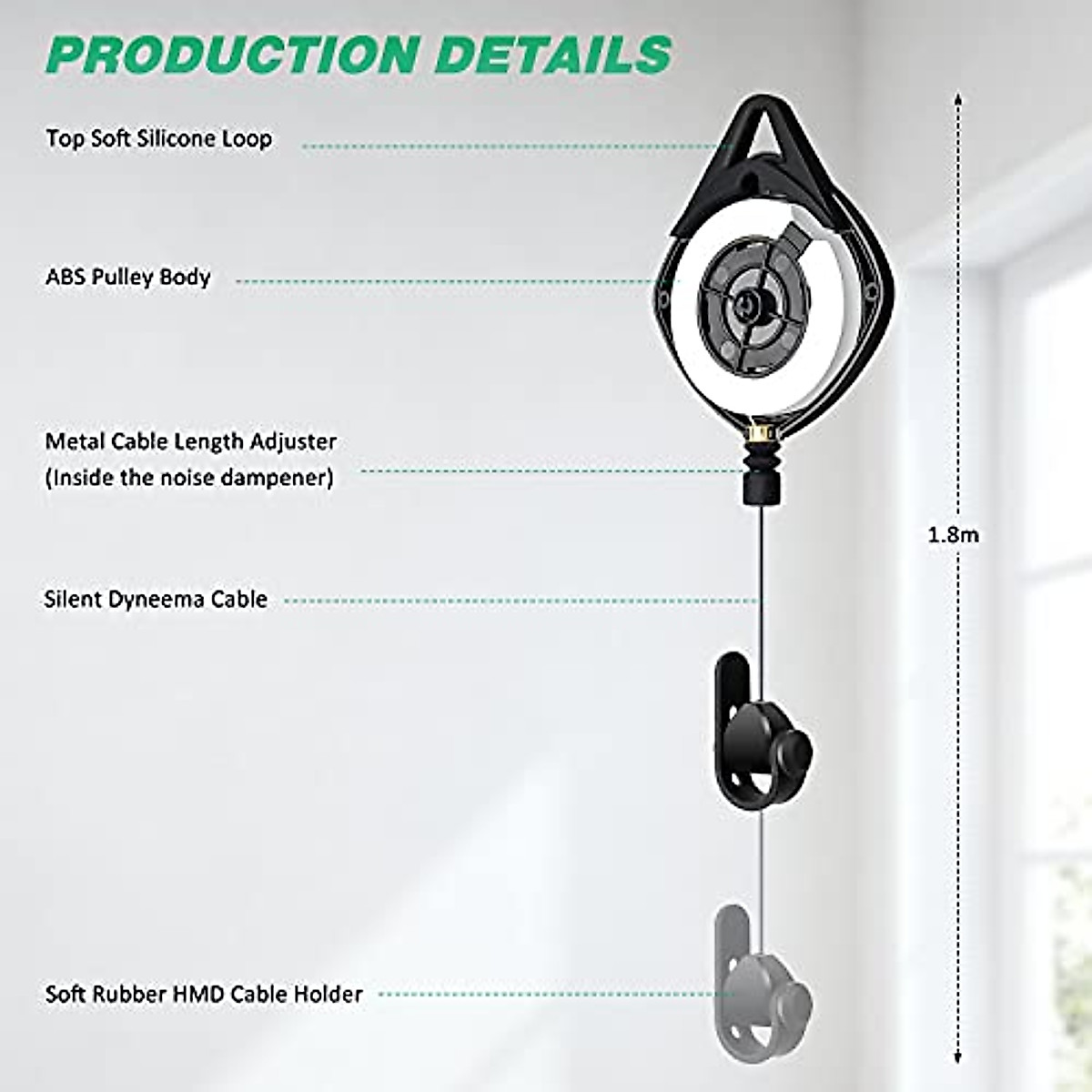 VR Cable Management, QIYO 6 Packs Retractable Ceiling Pulley System Compatible with VR Link Cable for Oculus Quest, HTC Vive, Rift S, PS VR, Vive Pro, Playstation VR, Valve Index VR Accessories