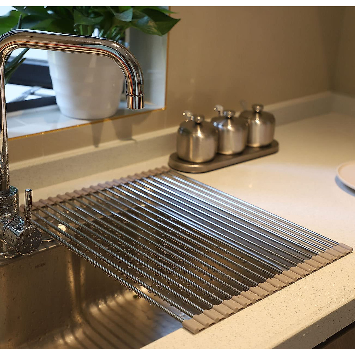 AMZALIBA Roll up Over The Sink Dish Drying Rack Roll-up Drying Rack Kitchen Rolling Dish Drainer Foldable Sink Drying Rack Mat Dish Drying Rack for Kitchen Sink Counter (17.7 inches X11.2 inches )