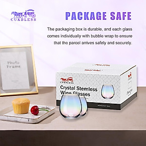 CUKBLESS Stemless Wine Glasses Set of 4, Iridescent Wine Glass for Red or White Wine, 15 OZ