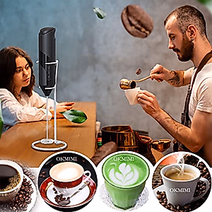 OKMIMI Milk Frother Handheld with Stand, Electric Whisk Drink Mixer for Lattes, Coffee, Cappuccino, Hot chocolate, Battery Operated(not included) Stainless Steel Mini Foamer Cool Kitchen Gadgets
