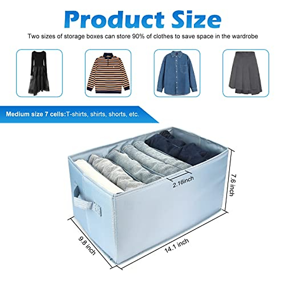 Extra Large Closet Drawer Clothing Jeans Organizer with Handle , Foldable Wardrobe Storage Box, Fabric Compartment Washable Clothes Pants Organizer for Sweater,Jeans,Hoodie,Sweatshirt by BEEYING