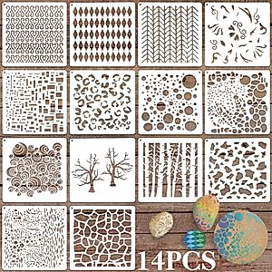 14 Pcs Mixed Media Stencils, Mabor DIY Crafts Stencils Painting Stencils for Wall Floor Decor Branches Patterns Stencils Geometric Styling Stencils for Stamp Card Making