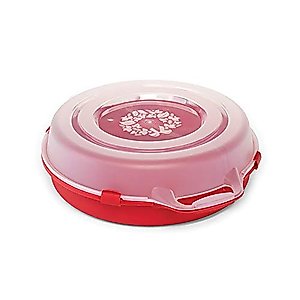 HOMZ Set of 3 Holiday Wreath Plastic Storage Containers, Holds Up to 24” Diameter, Secure Latching Lid and Easy Grip Handle, Stackable and Nestable, Red/Clear