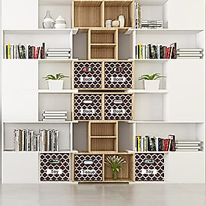 12 inch Cube Storage Organizer Bins-Foldable Fabric storage Cubes Bin Container Box, Closet Organizer Shelf Nursery Drawer for Clothes,Home,Office, Bedroom Set of 6 Deep Coffee with White lantern