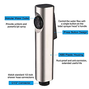 Brushed Nickel Faucet Bidet Sprayer Head Only, Biveah Plastic Handheld Bidet Sprayer Muslim Shower for Toilet, KXS034NA