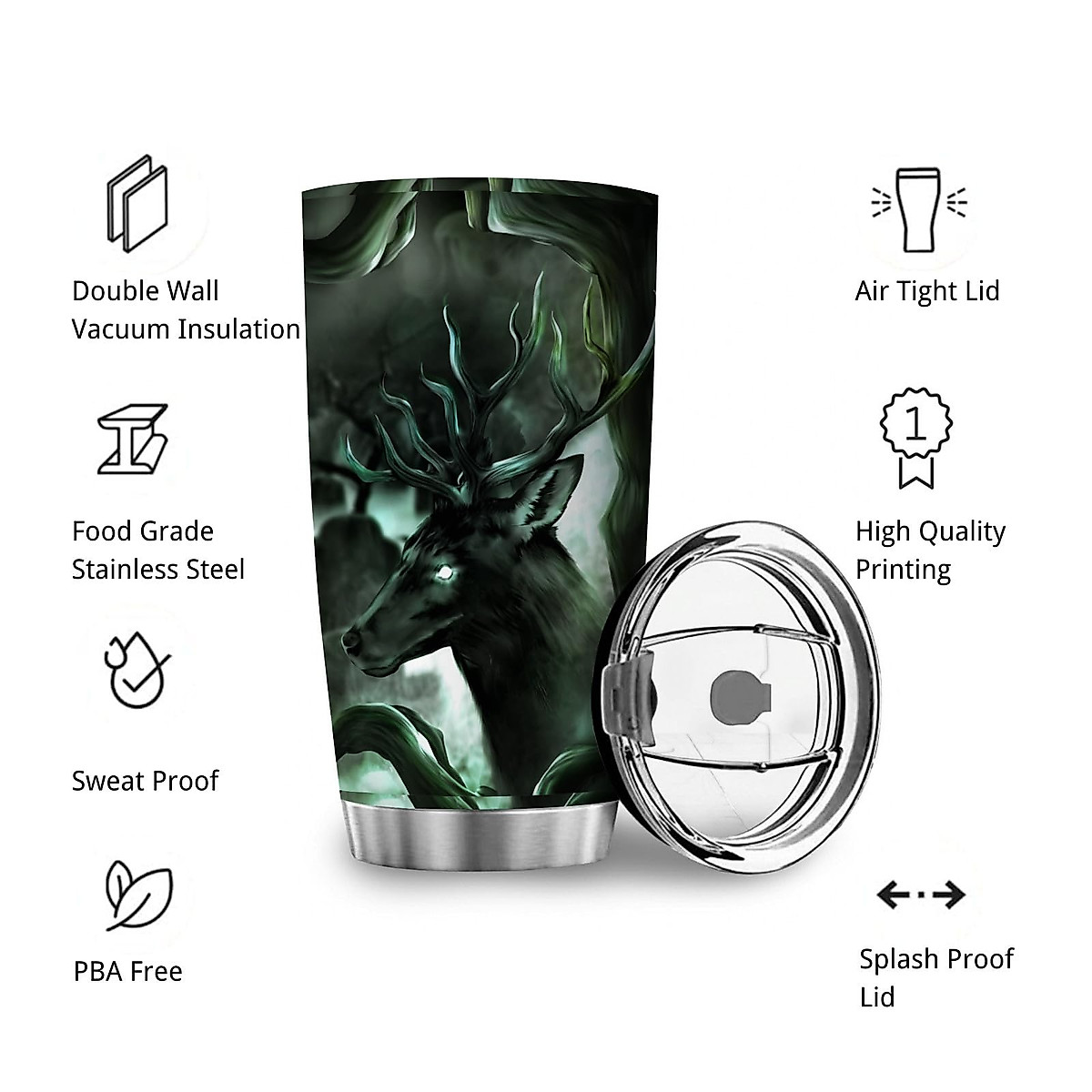 Animal Deer Insulated Tumbler, 20oz Stainless Steel Coffee Travel Mug With Lid for Cold and Hot Drinks