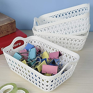 HOMMP 12-Pack White Plastic Woven Storage Basket Tray with Handle (Mini)