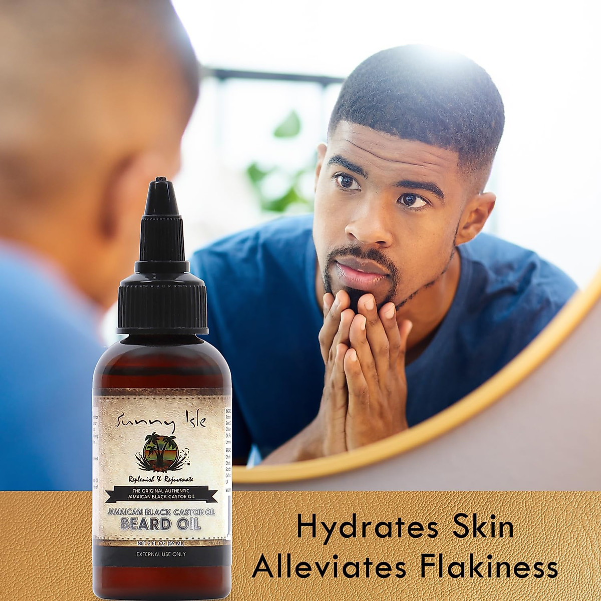 Sunny Isle Jamaican Black Castor Oil Beard Oil 2oz | Conditioning Growth Oil for Thicker Facial Hair | Softens, Strengthens Beards & Mustaches | Hydrates Skin