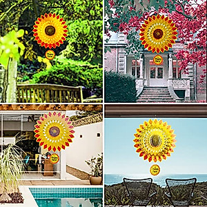 Wind Spinners for Yard and Garden - 12 inches Large - 3D Reflective Stainless Steel Hanging Wind Spinners - Home or Outdoor Decor - Kinetic Metal Art Design - Ideal for Gifts (12 Inches, Sunflower)