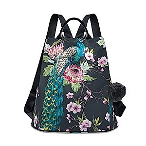 ALAZA Watercolor Peacock Flower Floral Backpack Purse for Women Anti Theft Fashion Back Pack Shoulder Bag