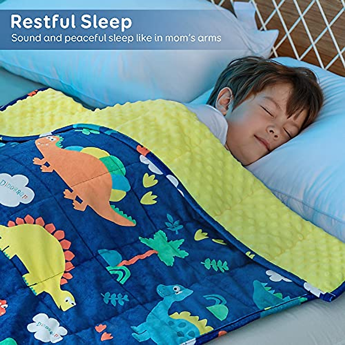 Sivio Weighted Blanket 5 lbs, Super Soft Crystal Velvet & Minky Dots Cartoon Patterns Reverise Heavy Throw, Heavy Blankets, 36 x 48 Inch Blue Dinosaur