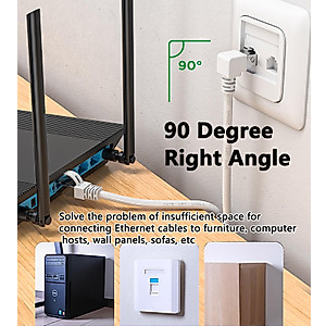 JUXINICE Right Angle Ethernet Extension Cable UPangle 1.5ft-White, 90 Degree CAT6 Ethernet Patch Cable RJ45 LAN Cable Extender Male to Female Connector for Router Modem Smart TV PC Computer Laptop