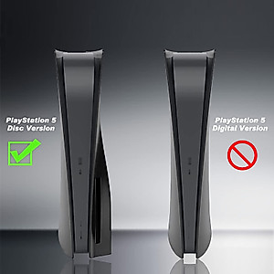 PS5 Black Plates, PS5 Disc Version Cover Plates with Red Sticker, PS5 Side Plates Hard Shockproof ABS Anti-Scratch Dustproof Blcak Cover Replacement PS5 Shell Plates