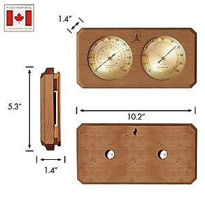 NORTHWOOD Sauna Thermometer & Hygrometer 2 in 1 - Handmade from Canadian Red Cedar Wood - Luxurious Glass and Golden Metal Dials