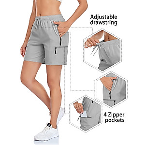 Nomolen Women's Hiking Cargo Shorts Quick Dry Lightweight 7" Athletic Golf Casual Summer Shorts with Zipper Pockets UPF 50+