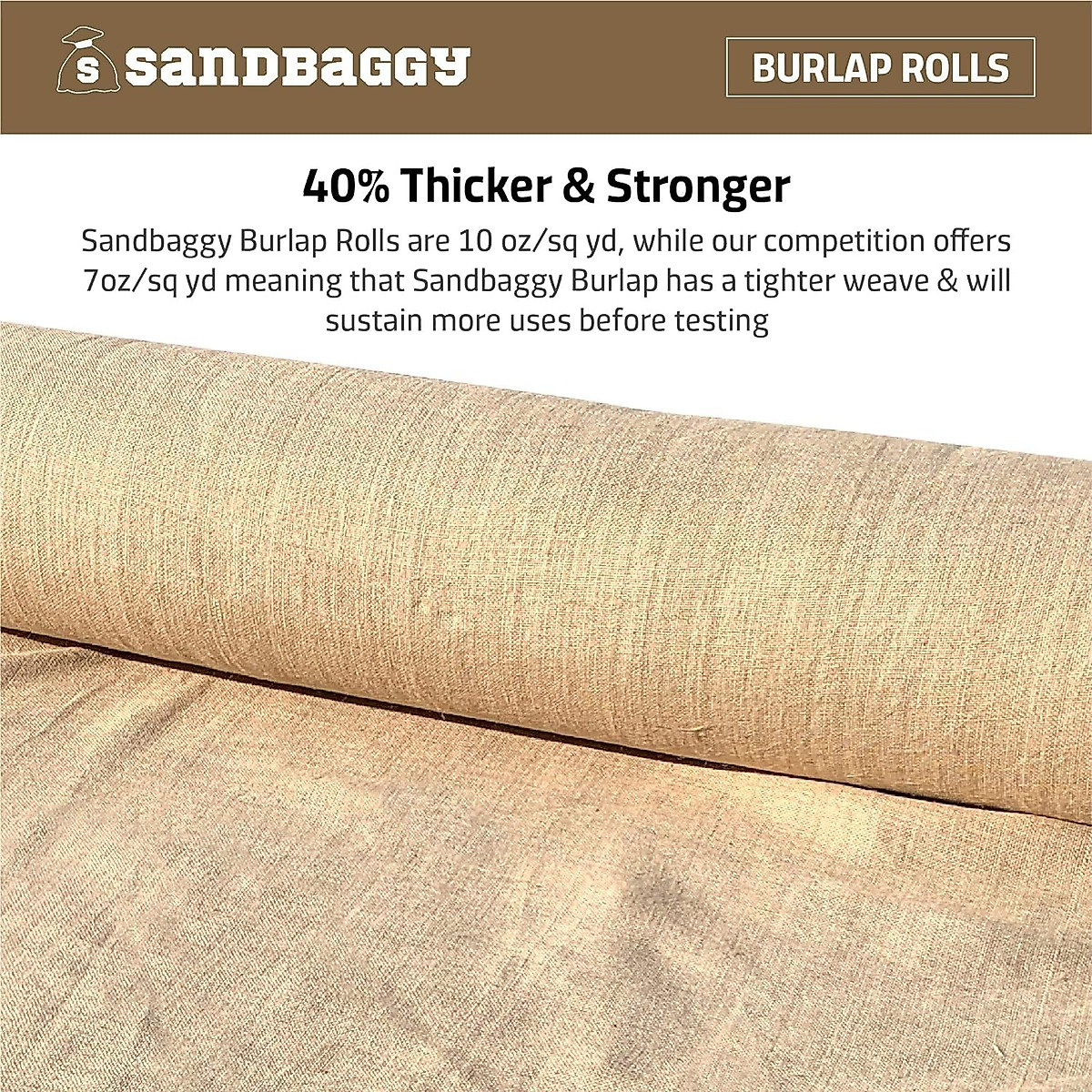 Sandbaggy Burlap Fabric Roll | 1 Roll - 40 inch Width by 300 ft Length | 30% Thicker Than Competition | Constructed from Industrial Grade Burlap Fiber | Great for Home Decor & Weddings, Plant Covers