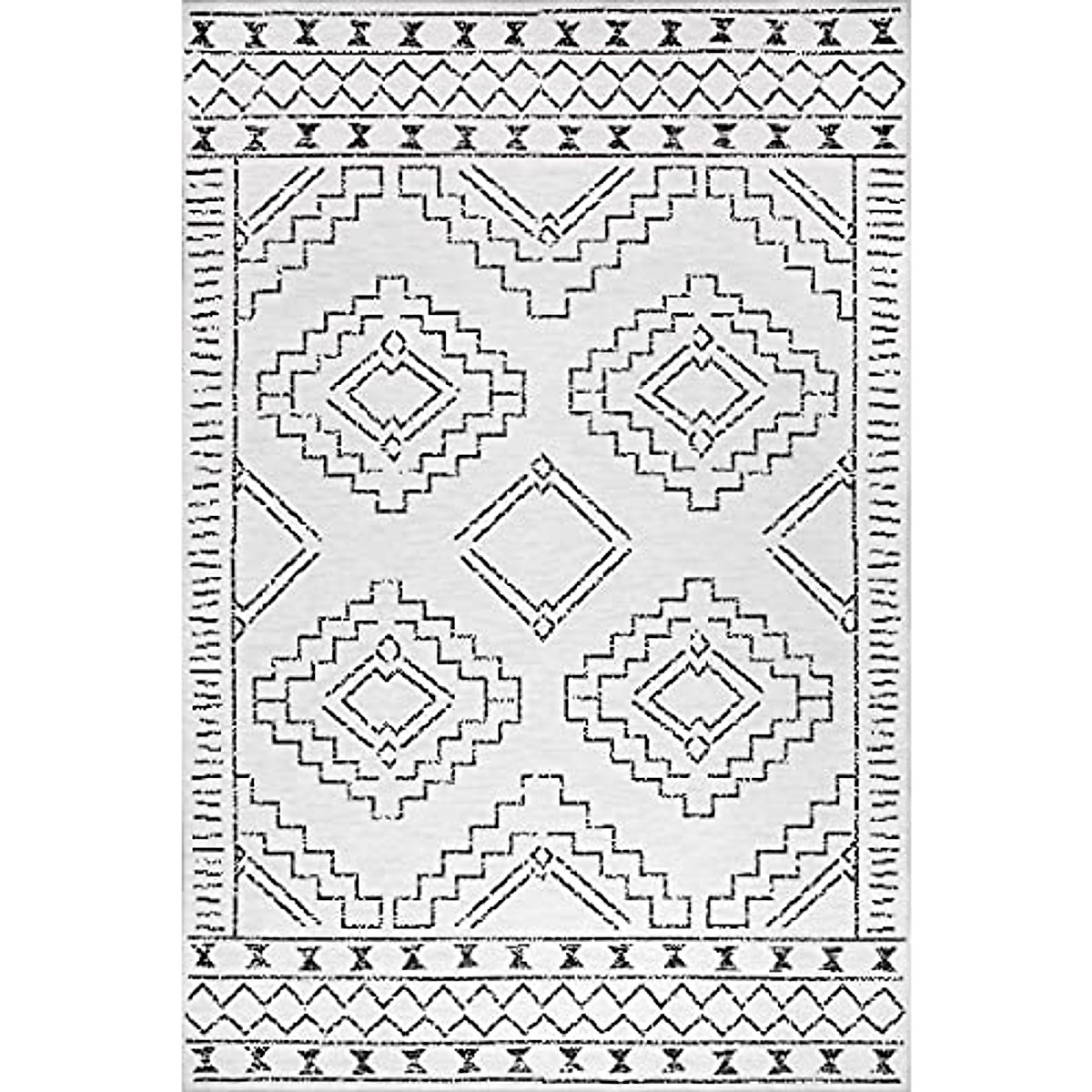 nuLOOM Noa Machine Washable Tribal Moroccan Ultra Thin Area Rug, 8x10, White