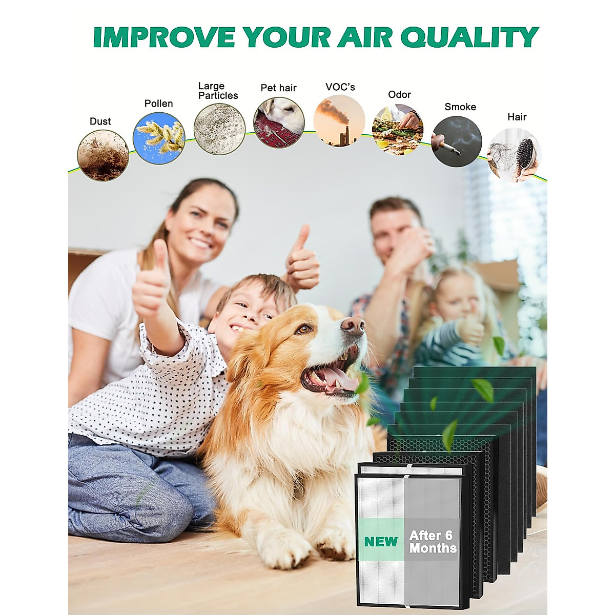 Miloidea 10 Pack 3000 True HEPA Replacement Filters Compatible with 3000,3000M,3000Pro Air Purifier, 2 True HEPA, 2 Activated Carbn & 6 Extra Carbn Pre-filters(2+2+6), 3000 Accessory, NOT for 3500