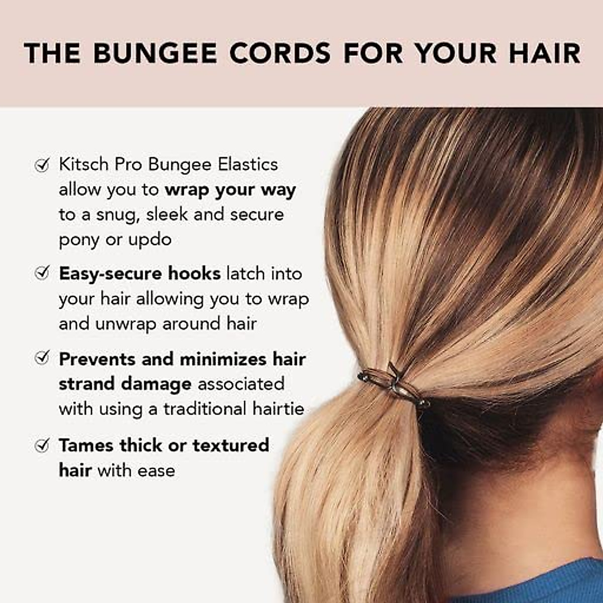 Kitsch Hair Bungee - Bungee Hair Ties with Hooks | Hair Tie Clip & Hair Bungee Cords with Hooks for Updos | Hair Hook & Ponytail Hook for Long Hair | Ponytail Bungee Bands, 6pcs (Brown)