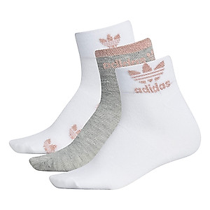 adidas Originals Women's Originals Trefoil Shine 3-Pack Low Cut, White/Rose Gold Shiny Nylon/Heather Grey, Medium