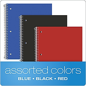 Oxford Spiral Notebooks, 1-Subject, Wide Ruled Paper, Durable Plastic Cover, 100 Sheets, Divider Pocket, 3 per Pack (10389)