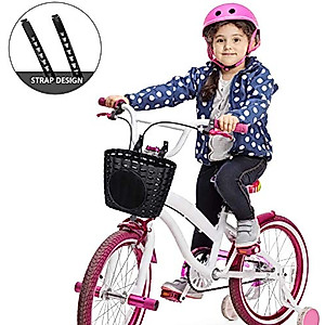 CHILDHOOD Kids Bike Basket with Cute Stickers and Adjustable Straps, Bike Basket for Girls Boys (Black 2)