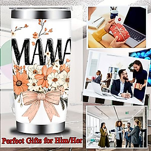 FOCIUZTA 20oz MAMA Floral Ribbon Tumbler with lid, Travel Coffee Cup, Ideal for Easter, Mother Day, and birthday gifts