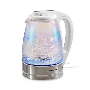 Hamilton Beach 1.7L Electric Tea Kettle, Water Boiler & Heater, LED Indicator, Built-In Mesh Filter, Auto-Shutoff & Boil-Dry Protection, Cordless Serving, Iridescent Clear Glass (41055)