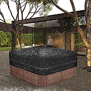 WRANZGAO Square Hot Tub Cover ，Heavy Duty 600D Polyester SPA Cover for Hot Tub，Outdoor Waterproof Hot Tub Cover，Windproof SPA Cover 85"(L) x 85"(W) x 20"(H), Black