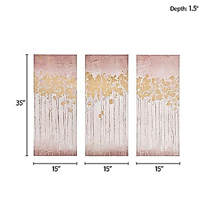 Madison Park Wall Art Living Room Decor - Embelished Gold Foil Triptych Canvas Home Accent Dining, Bathroom Decoration, Ready to Hang Painting for Bedroom, 15" x 35", Twilight Forest Blush 3 Piece