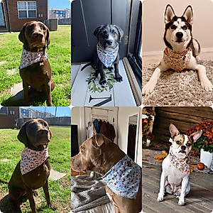 Gofshy XLarge Dog Bandanas Spring-4PCS Puppy Bandana Orange Pink Blue Floral Printing Dog Bib Handkerchief Scarf Breed Accessories for Large Dogs Pets Gift