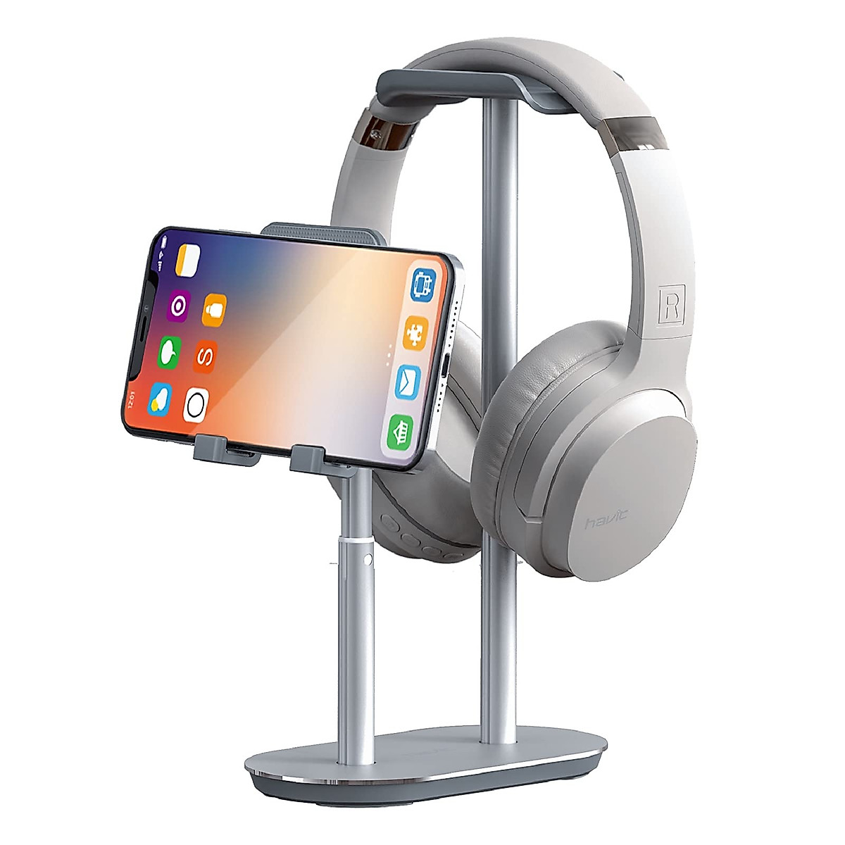 havit Cell Phone and Gaming Headset Stand, Headphone Holder, Adjustable Phone Stands, Aluminum Desktop Headphone Holder for Desk, for 0.55'' Thick Smartphone Kindle Tablet