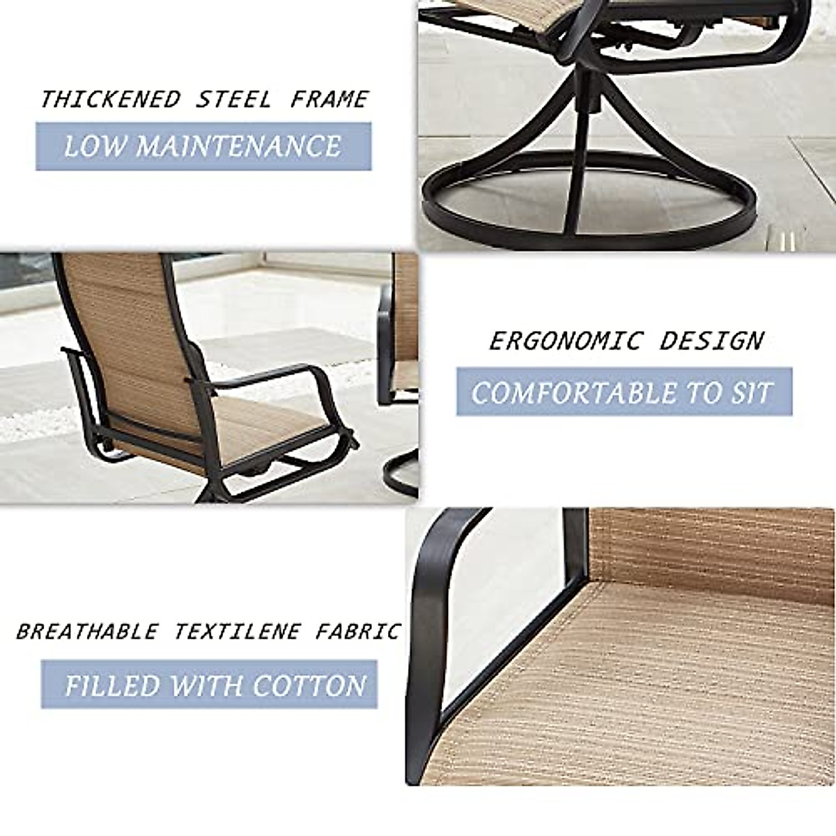 LOKATSE HOME 5 Pieces Patio Dining Set Metal Furniture Outside Swivel Chairs and Square Table, Beige