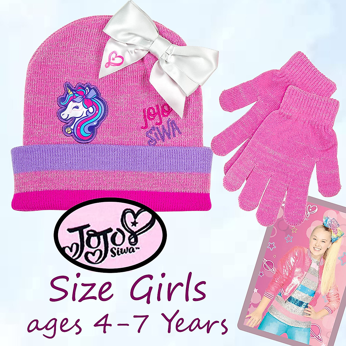 Nickelodeon JoJo Siwa Girls Hat and Glove Winter Set [4014]