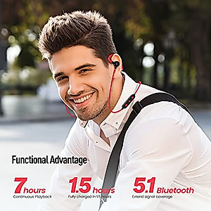 vinamass Bluetooth Headphones Wireless Earbuds, Bluetooth 5.1 & IPX5 Waterproof Sports in-Ear Earphones w/Mic, Magnetic Neckband 7 Hrs Playtime Neckband Bluetooth Headphones for Daily Travel