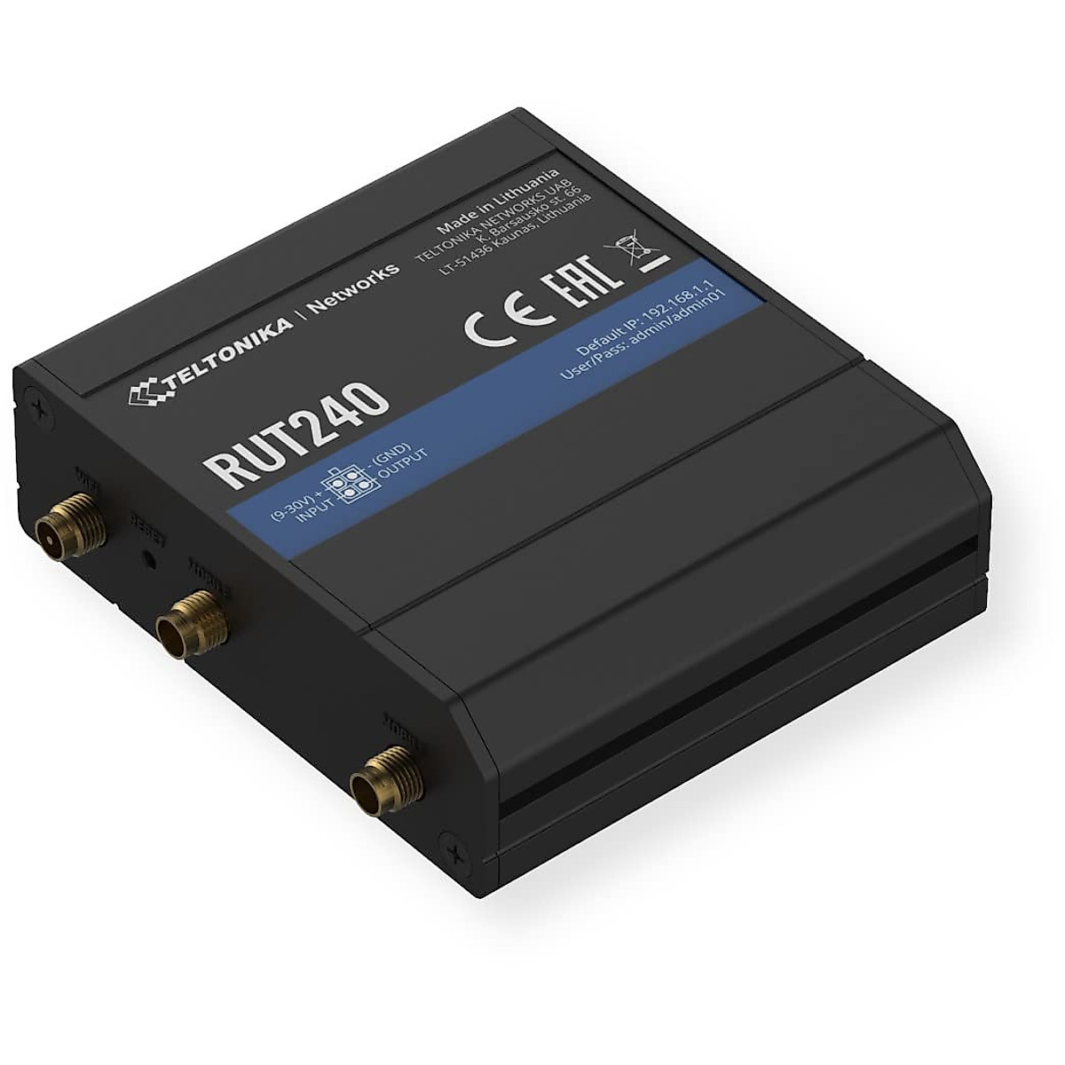 Teltonika RUT2400AU000 Model RUT240 Industrial Cellular Router, Black; for use with All US Carriers (ATT, T-Mobile, Bell, and Verizon); 4G, 3G and 2G Frequencies; WiFi; WAN and LAN Ports