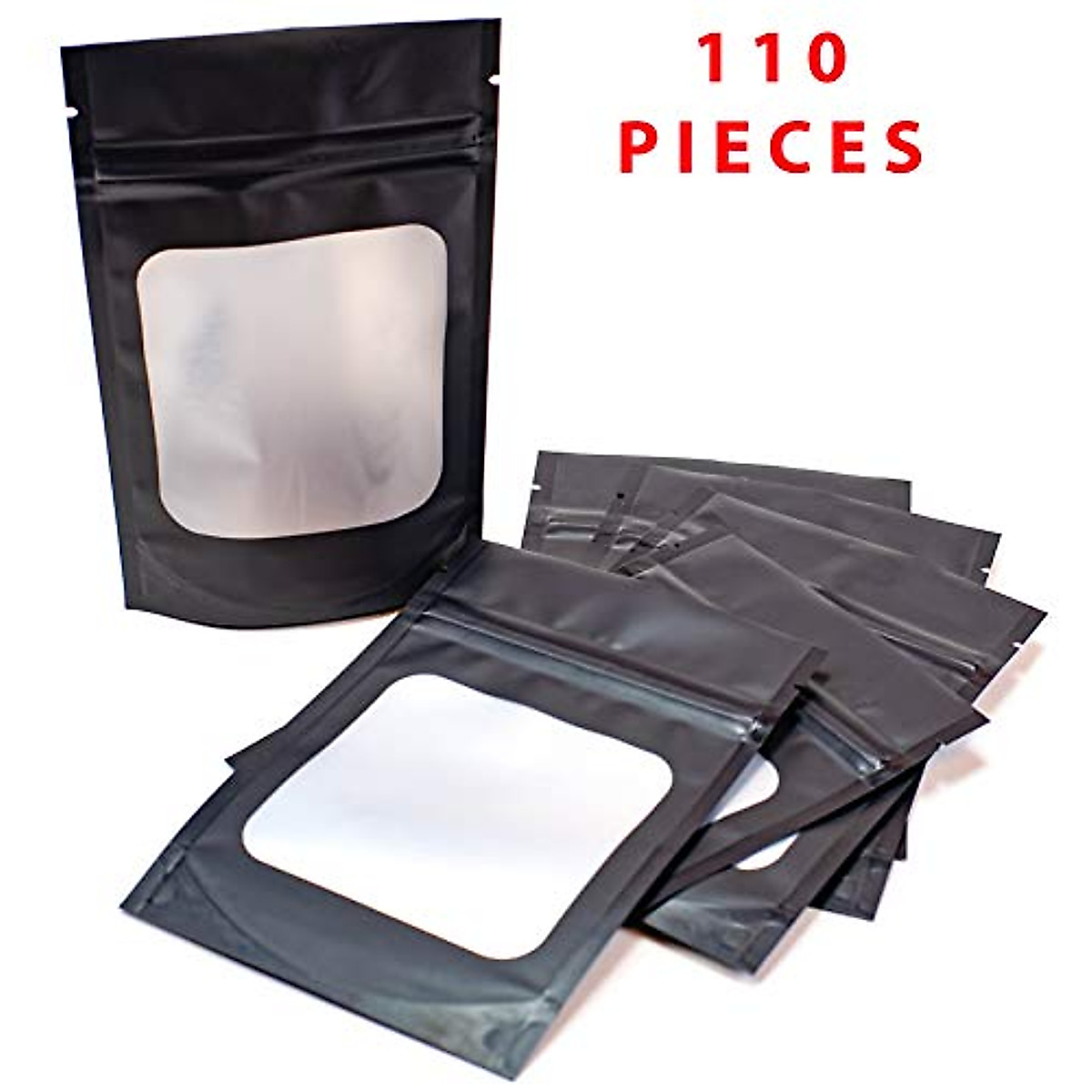 PROGRESS Online » Stand up bottom 110 Pieces Smell Proof Thick Black Mylar Resealable Foil Bags With Window Airtight Ziplock Top Heat Sealable Food Safe Matte Black (4X6 inches)