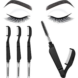 Boao 4 Pcs Eyelash Combs Eyebrow Combs Foldable Eyelash Separator Tool Stainless Steel Teeth Brow Brushes Mascara Brushes Eyebrow Spoolie Grooming Makeup Tool, Black