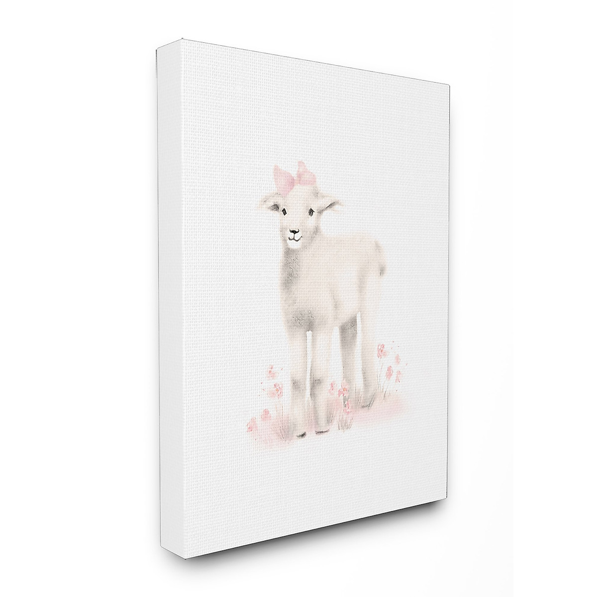 Stupell Industries Sweet Baby Lamb with Pink Bow Oversized Stretched Canvas Wall Art, 24 x 1.5 x 30, Proudly Made in USA