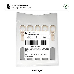 Ring Terminal Connectors Battery Wire Lugs Pure Copper Heavy Duty Cable Ends with Heat Shrink Tube 2AWG 4AWG 6AWG 8AWG (6AWG 3/8" Ring)