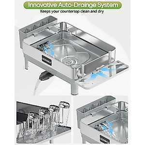 LIONONLY Dish Drying Rack, 304 Stainless Steel Dish Drainers for Kitchen Counter, Durable Dish Strainer with 360° Rotatable Spout, Glass Holder, Utensil Holder, Saving-Space Kitchen Organizer, Grey