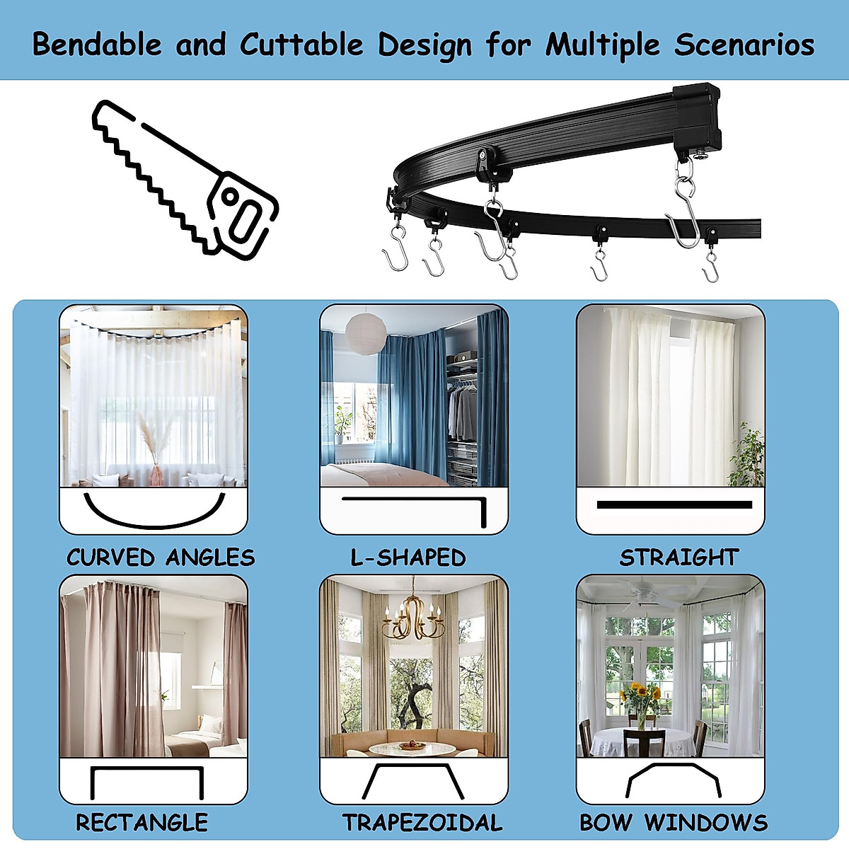 RoomDarkning Room Divider Curtains with Ceiling Track, 95% Blackout Heavy Track Ceiling Curtains Noise Reduction Privacy Curtain Track System Kits, 15 ft Wide x 8 ft Tall, Grey, 1 Panel