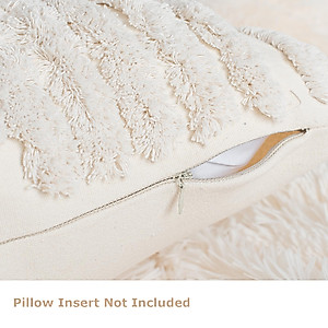 AELS Boho Decorative Textured Throw Pillow Covers 18x18, Set of 2, Modern Abstract Mid Century Rainbow Tufted Pillow Case, Farmhouse Rustic Neutral Woven Cushion Case for Bed Couch Sofa, Creamy White