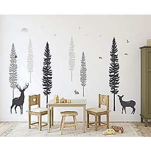 TIMBER ARTBOX Woodland Nursery Decor – Dreamy Forest Theme Pine Tree Wall Decals with Animals, Deers & Owl – Cute Baby Boy Girl Kids Wall Stickers for Playroom, Bedroom, Classroom & Daycare