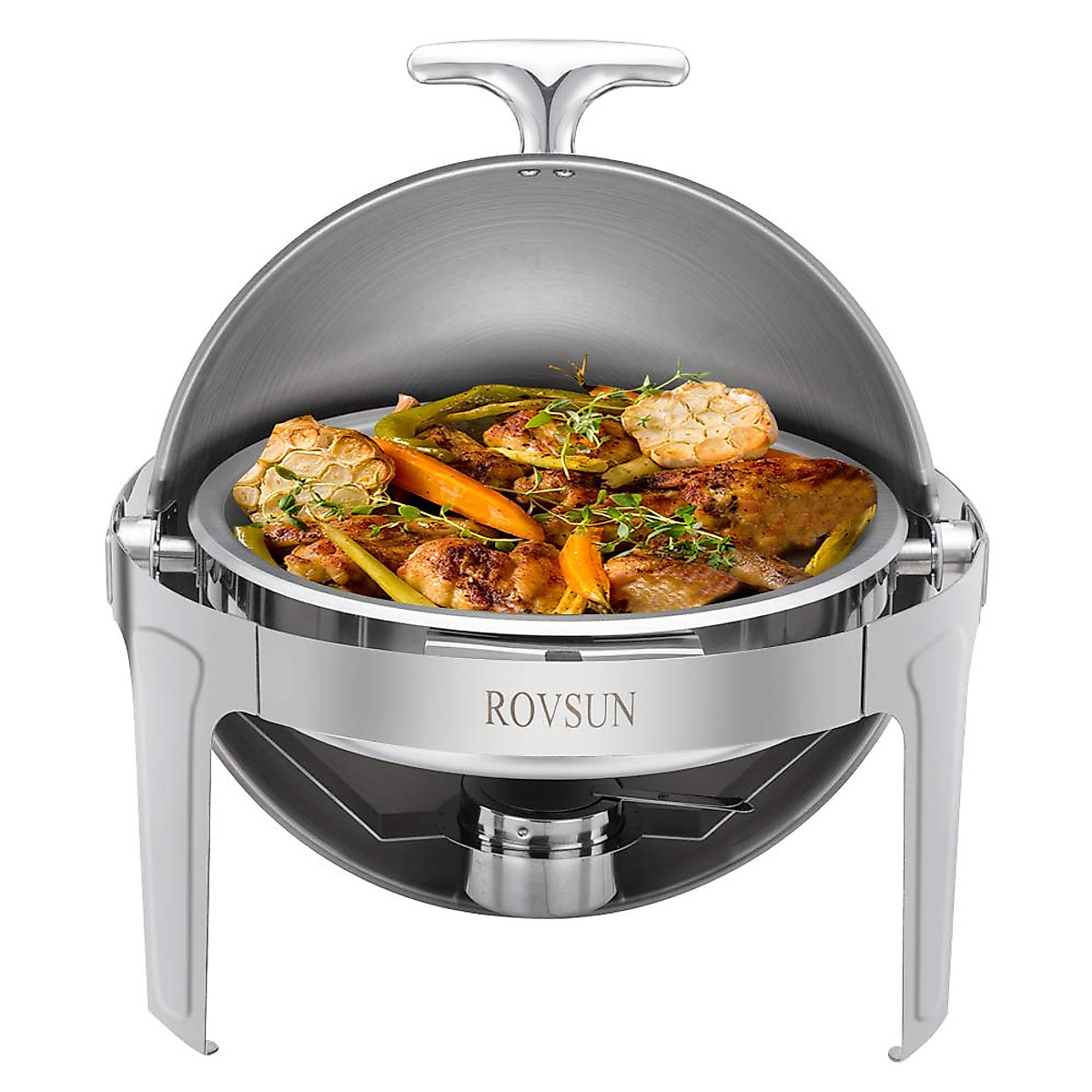 ROVSUN Chafing Dish Buffet Set,6 Quart Roll Top Stainless Steel Chafer, NSF Round Set with Food Pan, Water Pan and Fuel Holders, for Wedding, Parties, Banquet, Catering Events