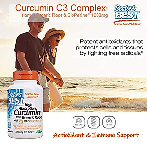 Doctor's Best Curcumin From Turmeric Root with C3 Complex & BioPerine, Non-GMO, Gluten Free, Soy Free, Joint Support, 1000 mg, 120 Tablets